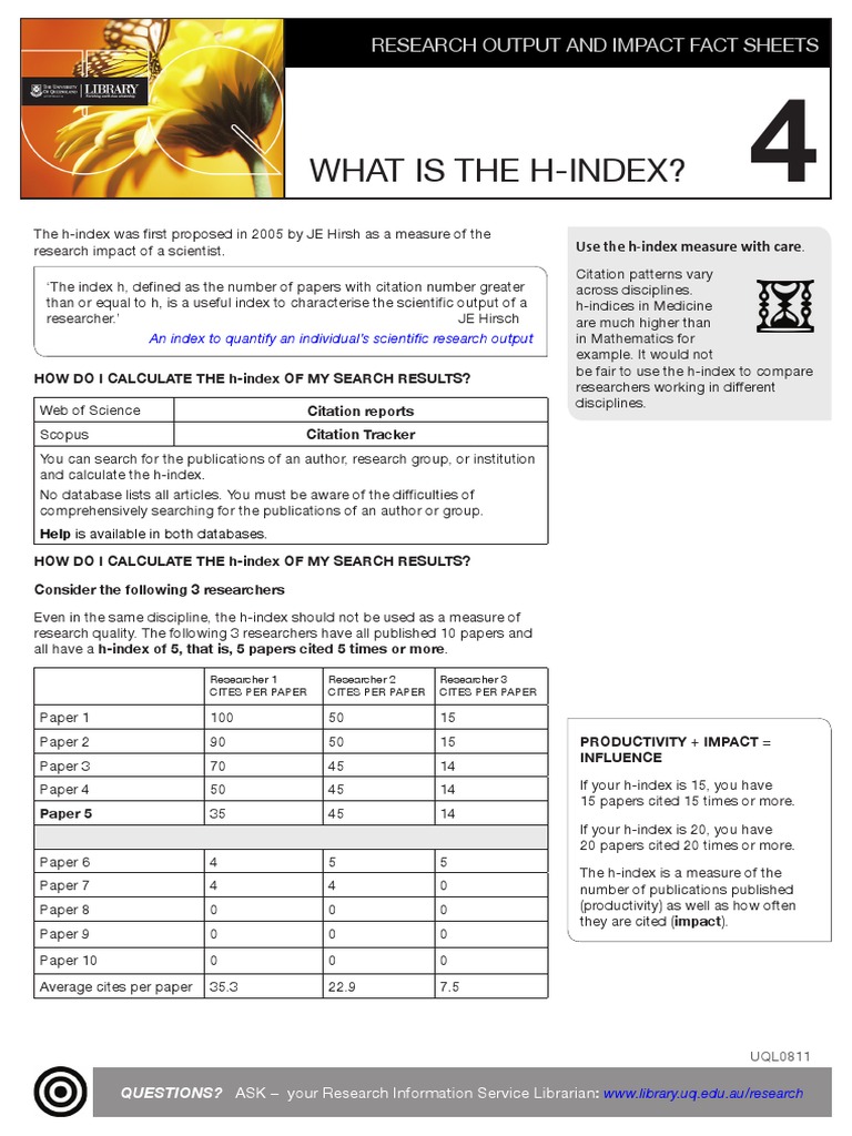 What Is The H-Index?: Research Output and Impact Fact Sheets | PDF