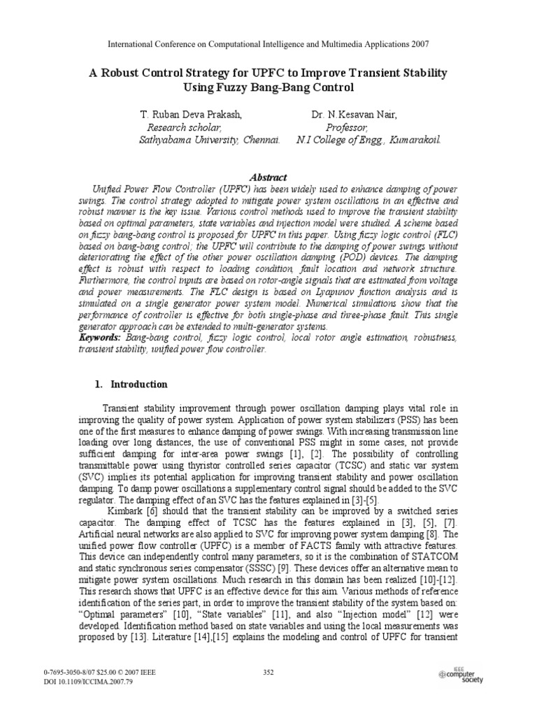 A Robust Control Strategy For UPFC To Improve Transient Stability Using Fuzzy Bang-Bang Control ...