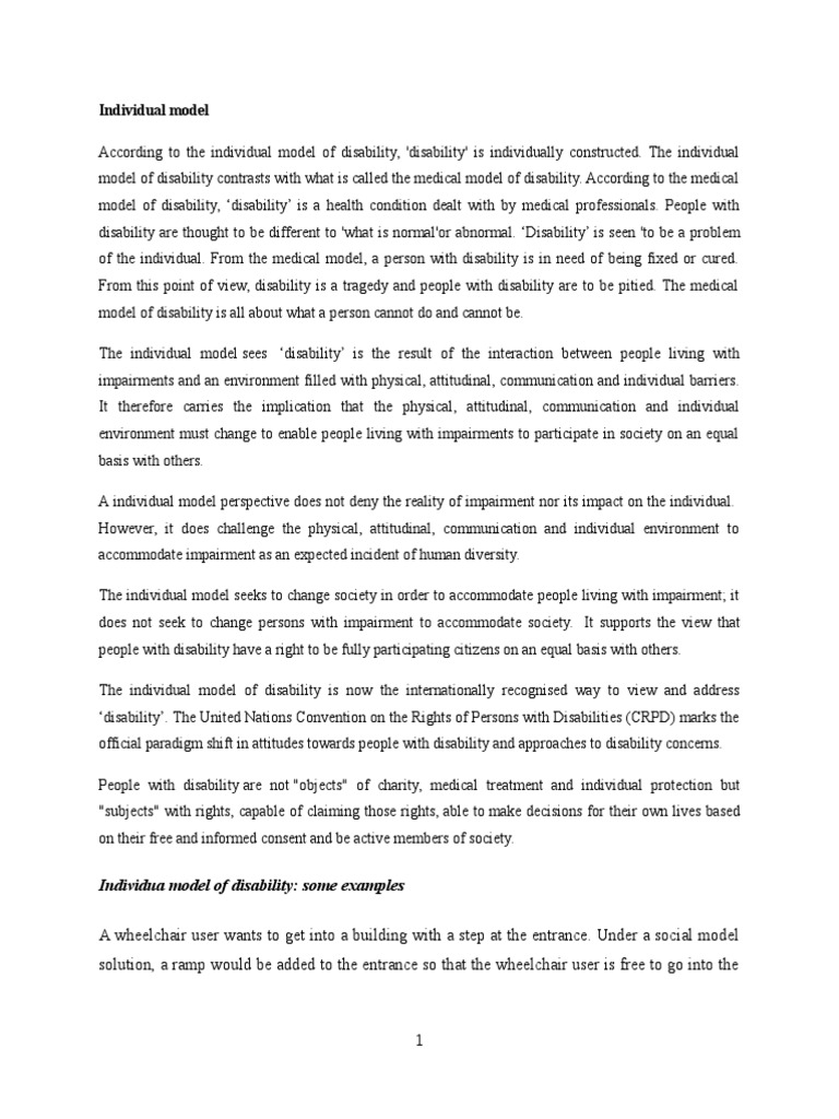 Individual Model: Individua Model of Disability: Some Examples | PDF ...