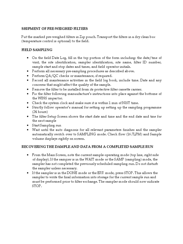 Shipment of Preweighted Filter | PDF