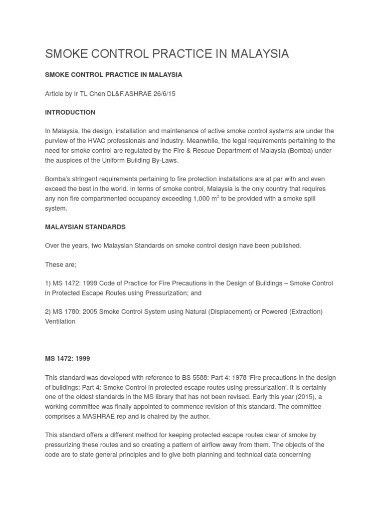 Smoke Control Practice in Malaysia | PDF | Atmosphere Of Earth ...