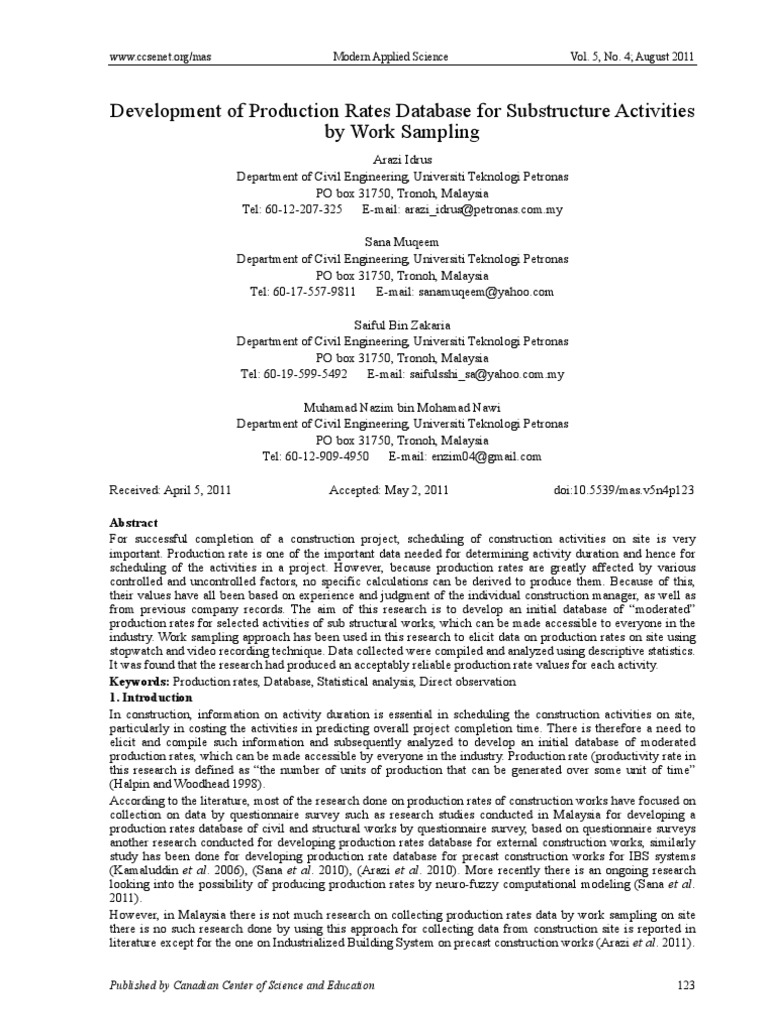 Production Rates Database for Substructures | PDF | Analysis Of ...