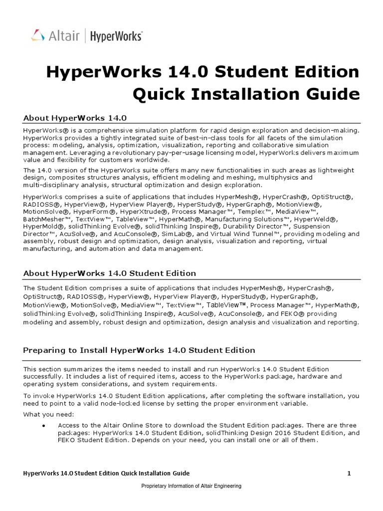 HyperWorks14 Student Edition Quick Install Guide | PDF | Installation (Computer Programs ...