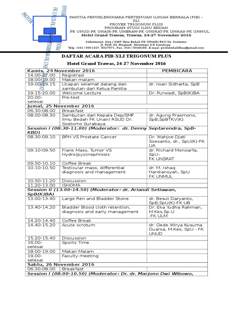 Daftar Acara Trigonum Xli (Trawas 24-27 Nop 2016) | PDF