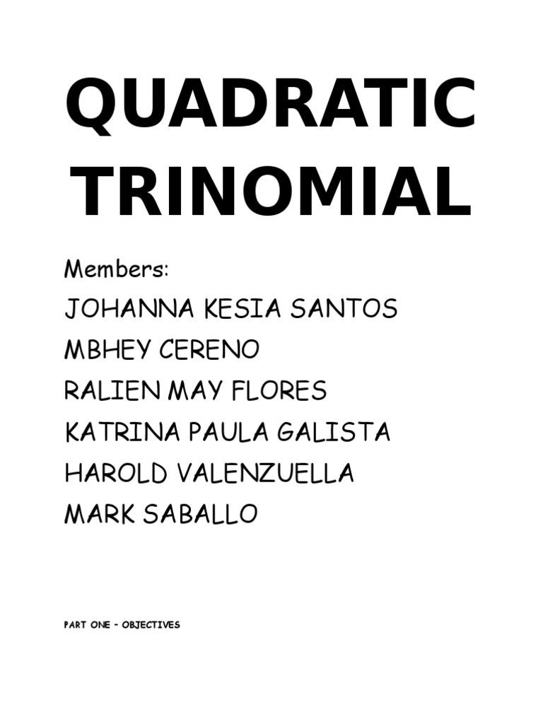 Quadratic Trinomial | PDF | Multiplication | Functions And Mappings