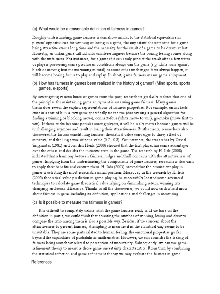 (A) What Would Be A Reasonable Definition of Fairness in Games? | PDF ...