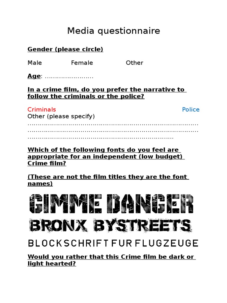 Media Questionnaire | PDF