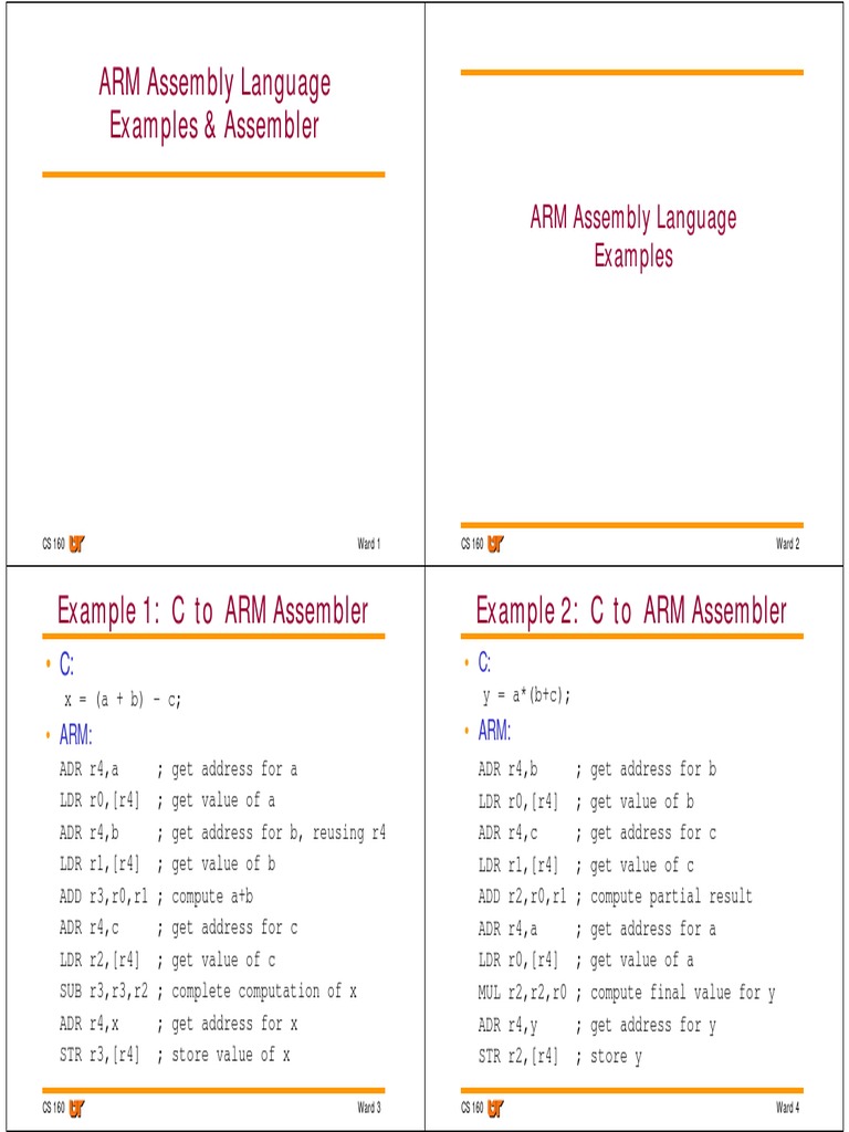 ARM ASM EXAMPLES-from-UT PDF | PDF | Assembly Language | Notation