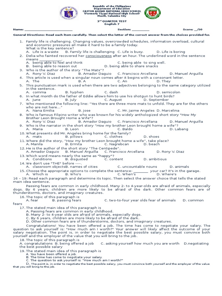 3rd QT g7 | Download Free PDF | Linguistics | Language Mechanics