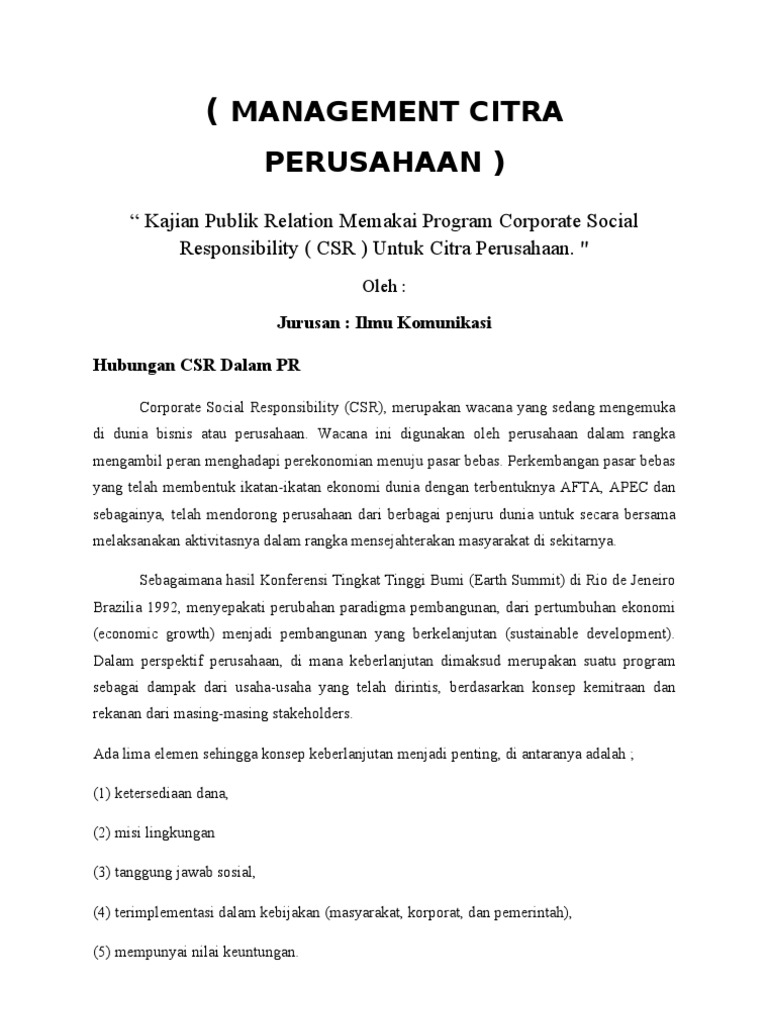 Kajian Publik Relation Memakai Program Corporate Social Responsibility ...