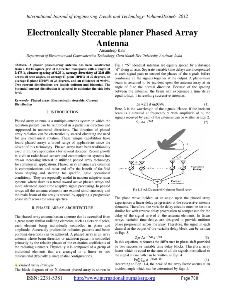 Electronically Steerable Planer Phased Array Antenna | PDF | Antenna ...