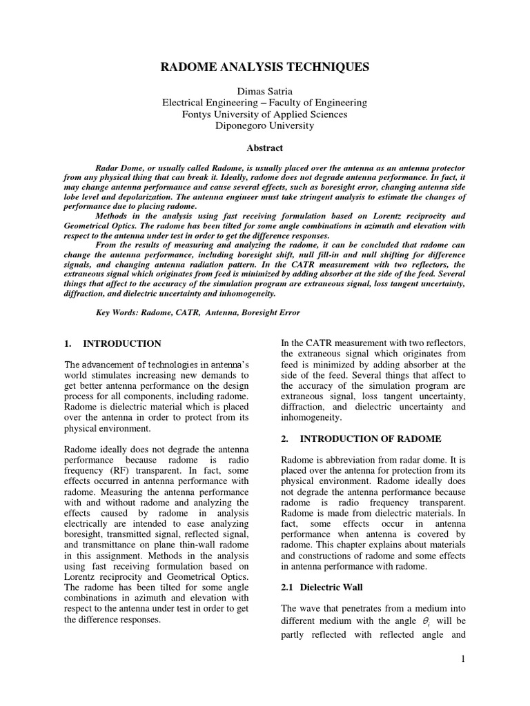 Radome Performance Analysis Techniques | PDF | Antenna (Radio ...
