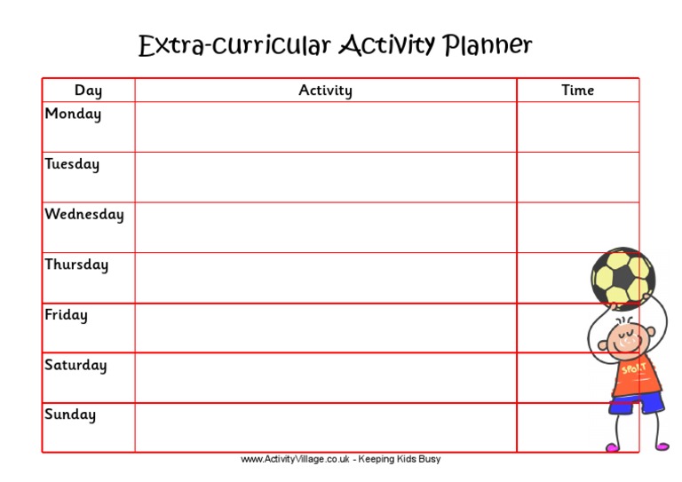 Extra Curricular Activity Planner 1 | PDF | Wellness