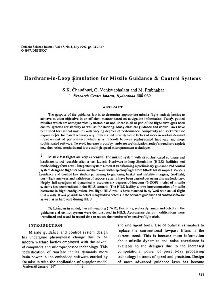 Hardware in The Loop Simulation For Missile Guidance&Control Systems | PDF | Guidance System ...