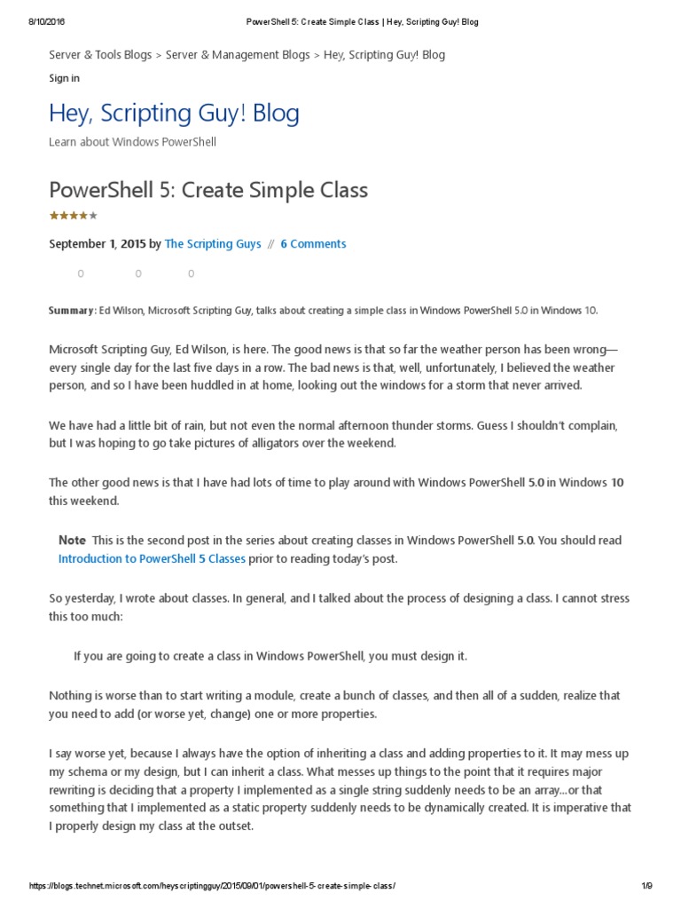 Powershell 5 Create Simple Class Hey Scripting Guy Blog Pdf Data Type Scripting Language 