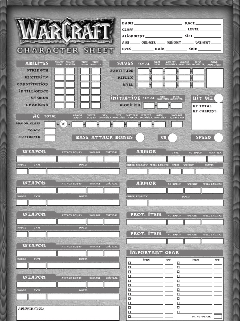 Warcraft Sheet | PDF