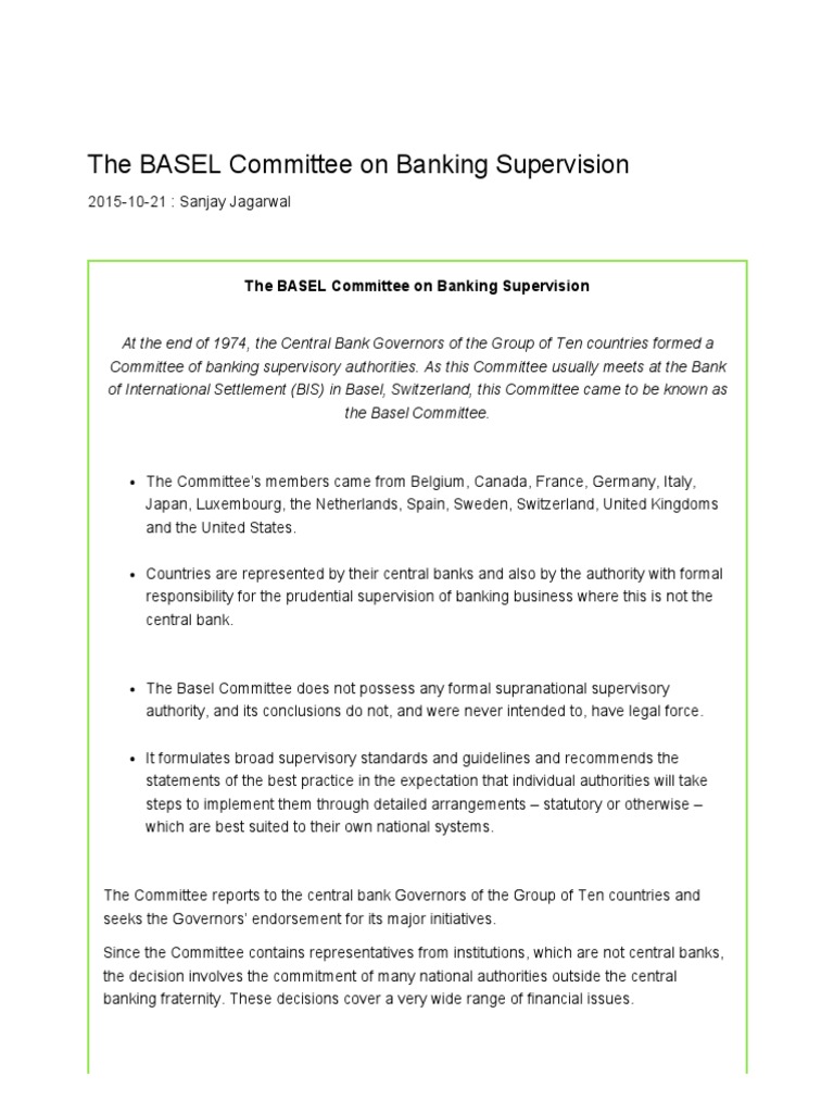 Basel Committee On Banking | PDF | Basel Committee On Banking ...