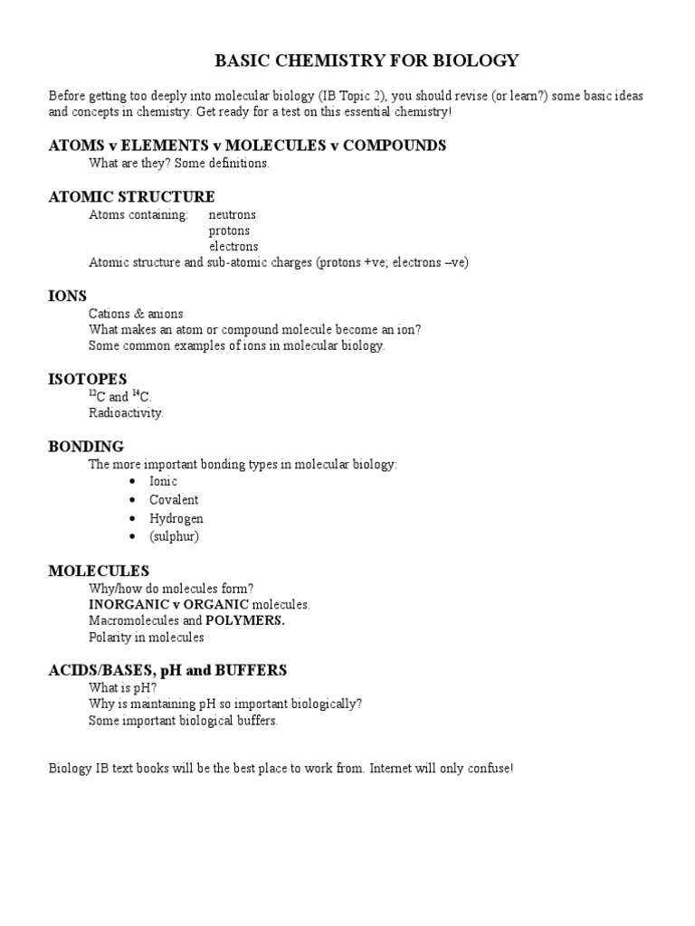 Essential Chemistry for Biology Basics | PDF | Science & Mathematics
