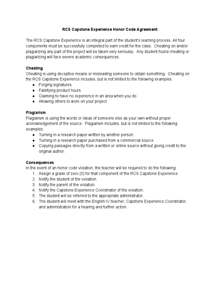 RCS Capstone Experience Honor Code Agreement | PDF