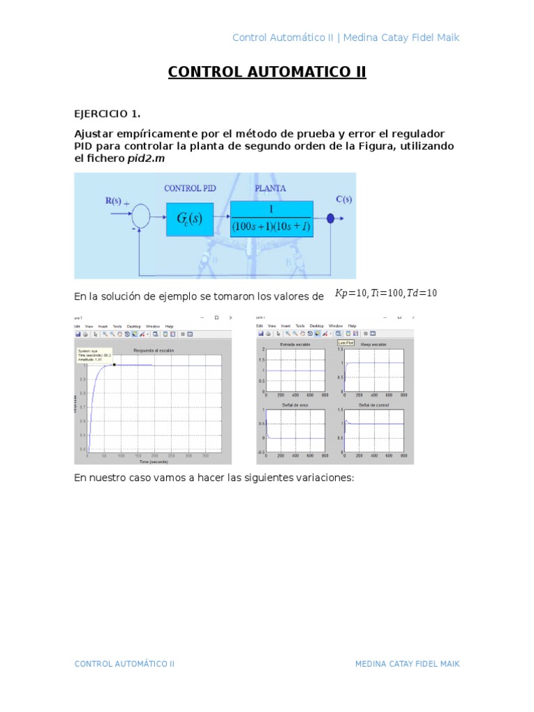 CONTROL AUTOMATICO II - Trabajo | PDF | Enseñanza de matemática ...