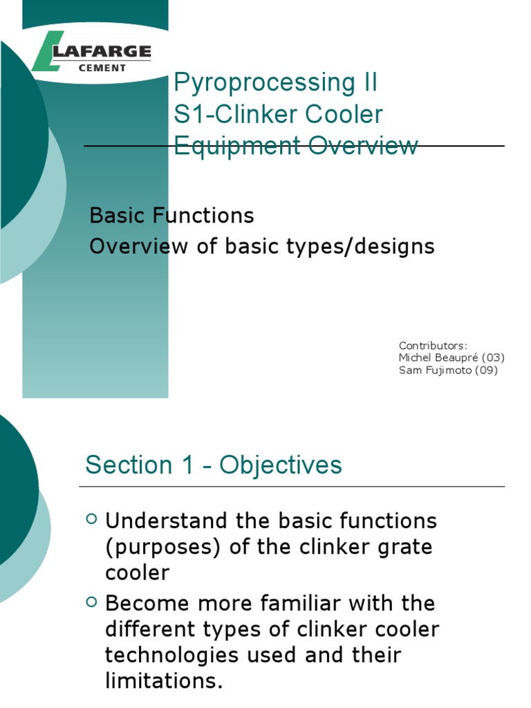 Pyroprocessing II S1-Clinker Cooler Equipment Overview: Basic Functions ...
