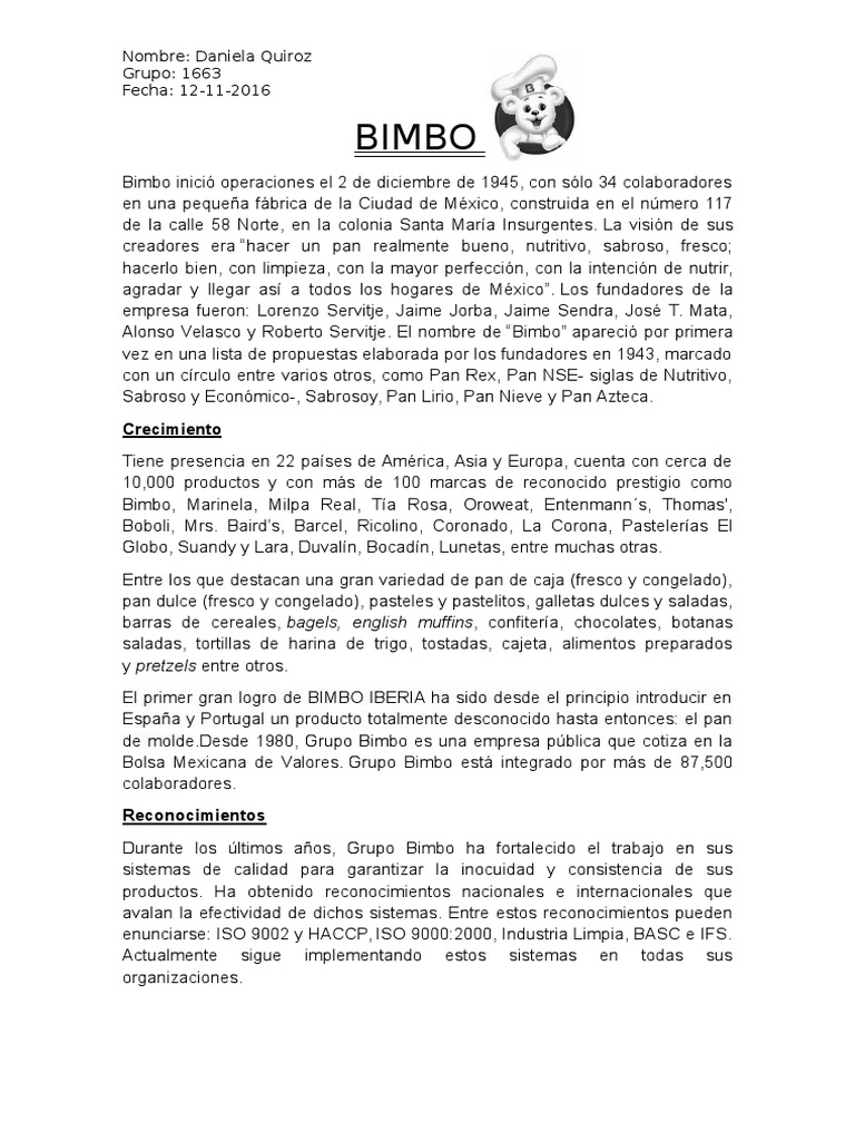 Historia y crecimiento de Grupo Bimbo | PDF | Panes | Alimentos