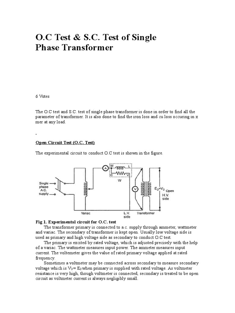 O.C Test & S.C. Test of Single Phase Transformer | PDF | Transformer ...