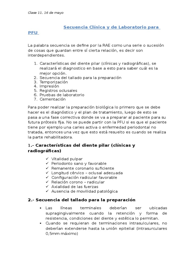 Secuencia Clínica y de Laboratorio para PFU | PDF | Dentadura postiza | Diente humano