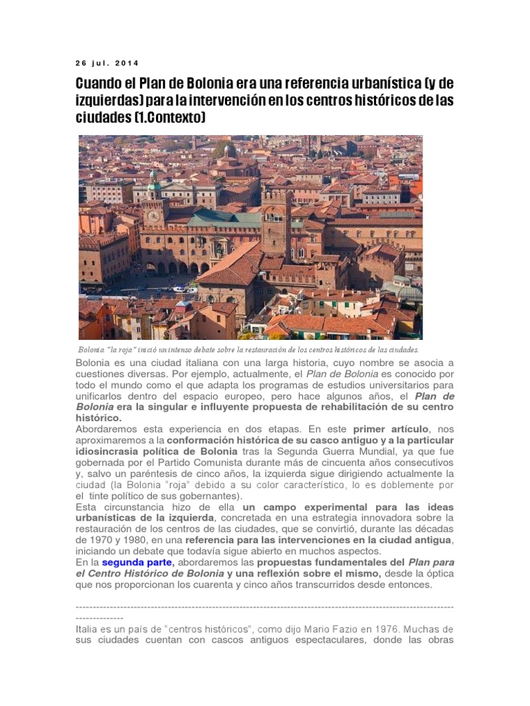 Plan de Bolonia y su Centro Histórico | PDF | Roma | Comunismo