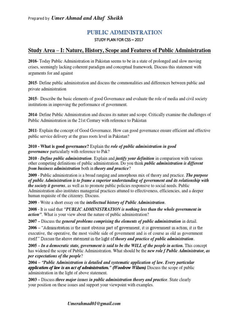 Public Administration Study Plan | PDF | Bureaucracy | Public ...