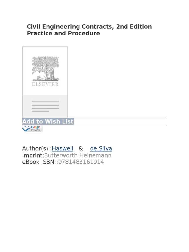 Civil Engineering Contracts, 2nd Edition Practice and Procedure | PDF