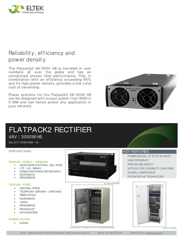 Eltek Flatpack2 48V/3000W HE Datasheet | PDF | Rectifier | 4 G