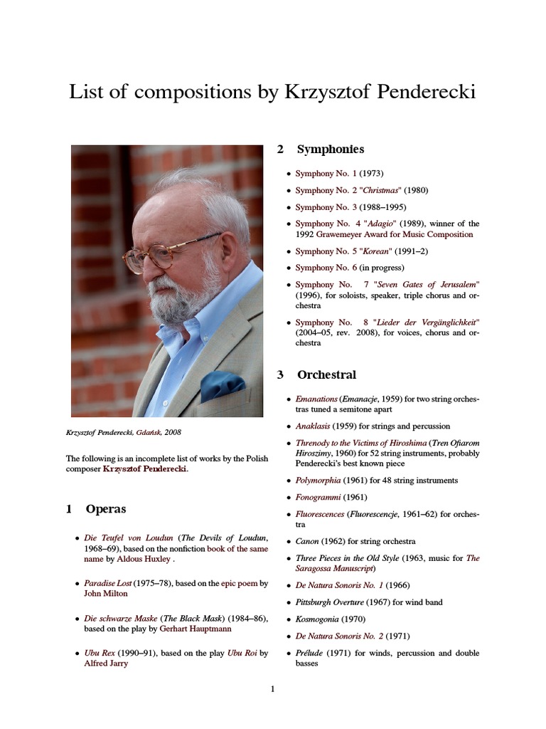 List of Compositions by Krzysztof Penderecki | PDF | Concerto | Classical Compositions