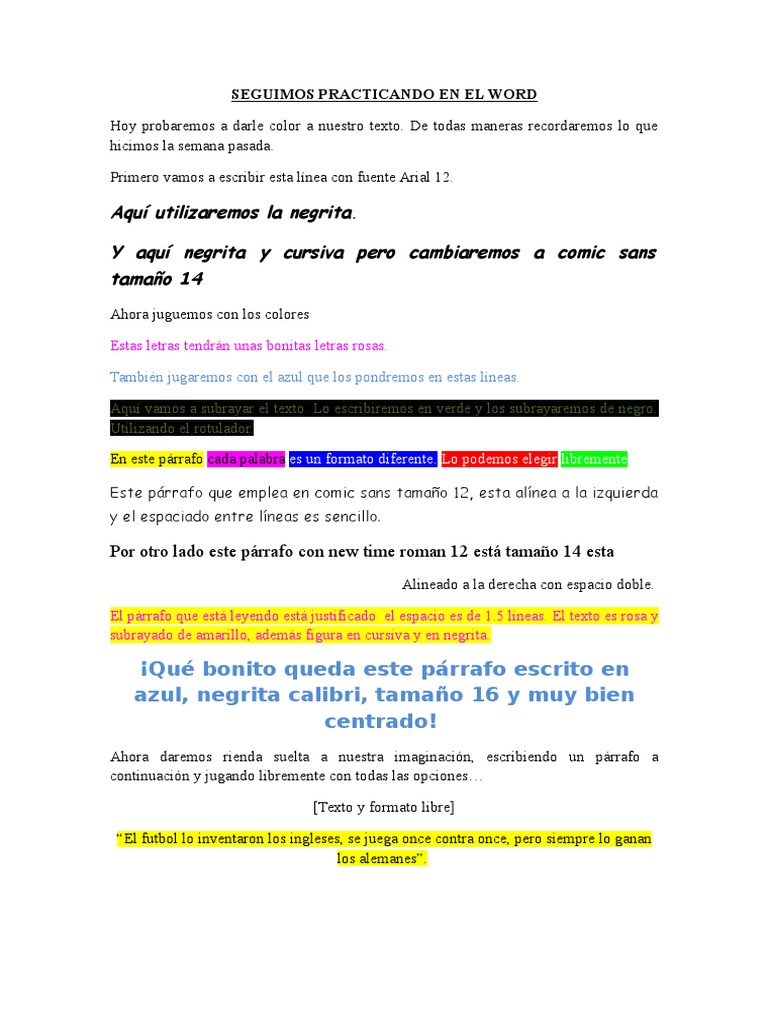 Seguimos Practicando en El Word | PDF