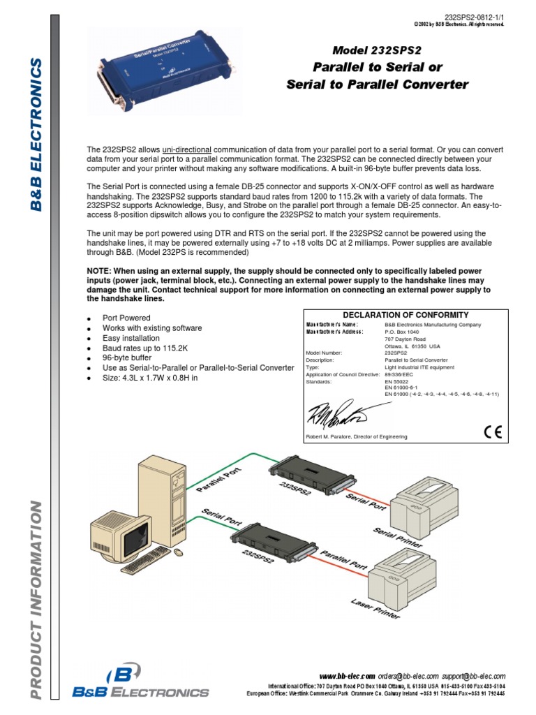 Parallel To Serial or Serial To Parallel Converter: Model 232SPS2 | PDF
