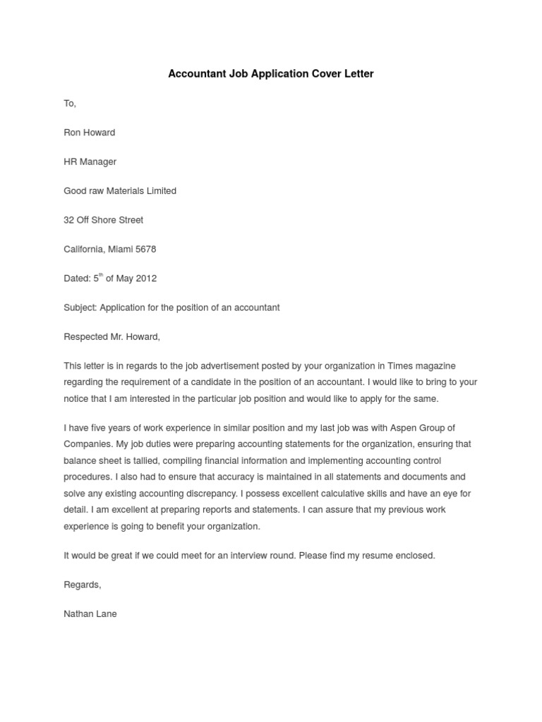 Accountant Job Application Cover Letter | PDF