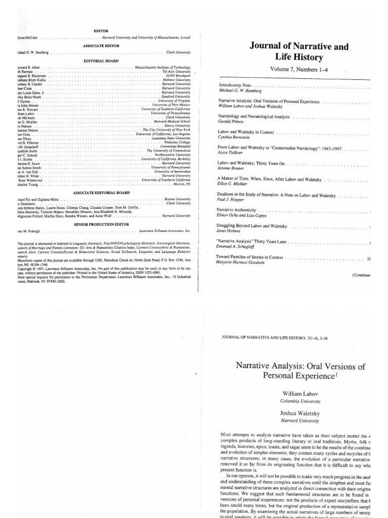 Labov and Waletzky - 1967 - Narrative Analysis Oral Versions of ... Labov and Waletzky - 1967 - Narrative Analysis Oral Versions of ...