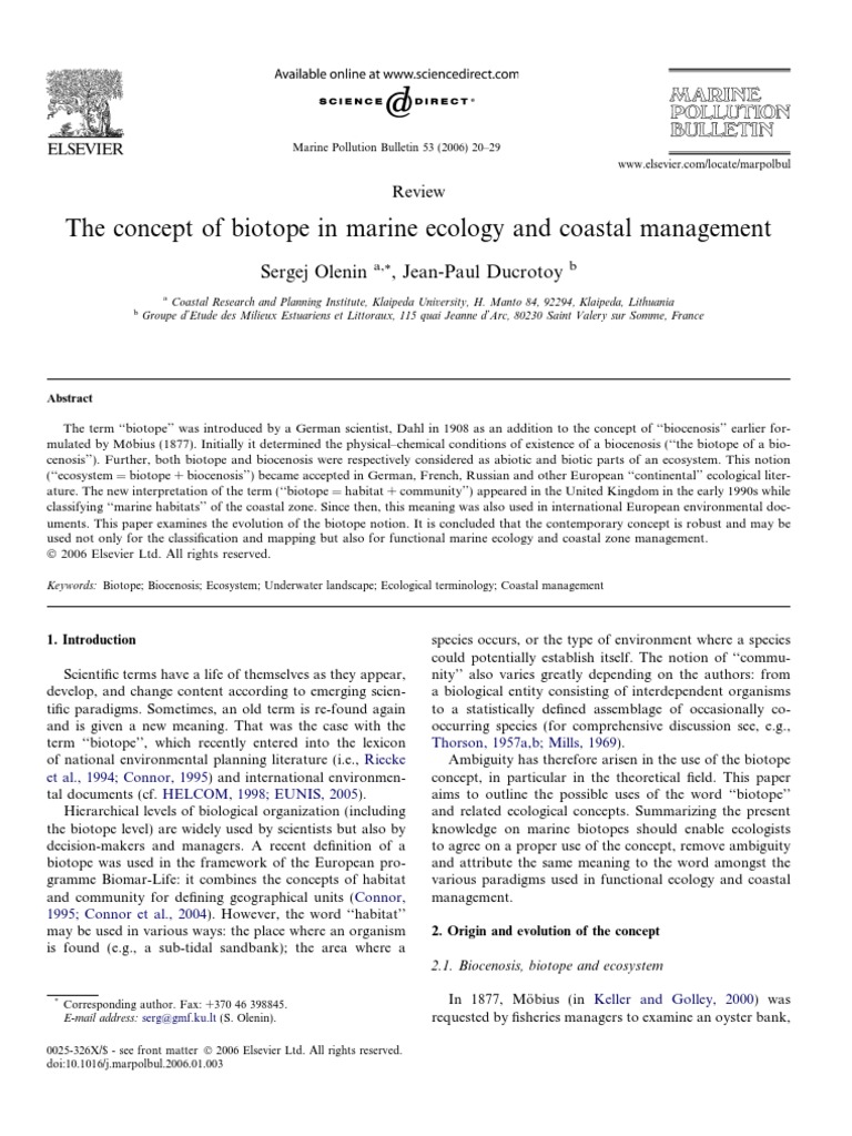 The Concept of Biotope in Marine Ecology & Coastal Management | PDF ...