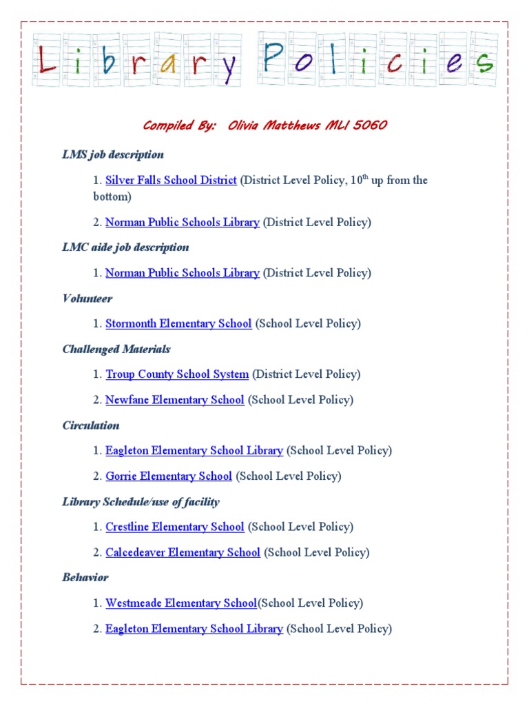 Olivia Matthews Library Policies | PDF