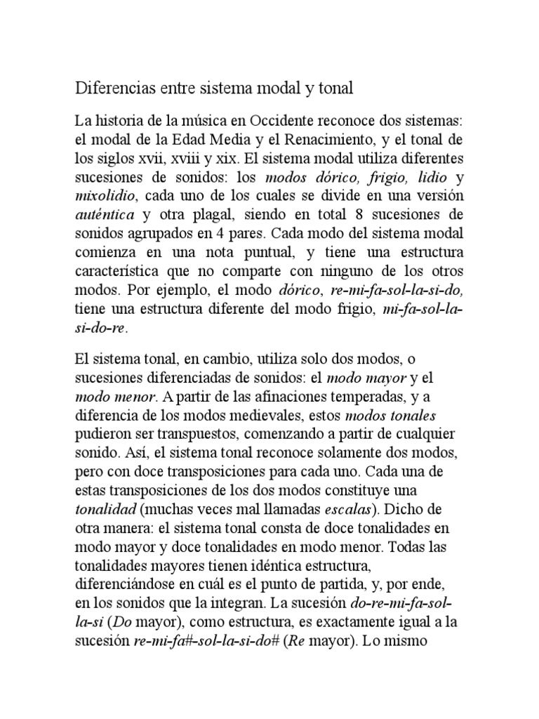 Diferencias Entre Sistema Modal y Tonal | PDF | Modo (música) | Musicología