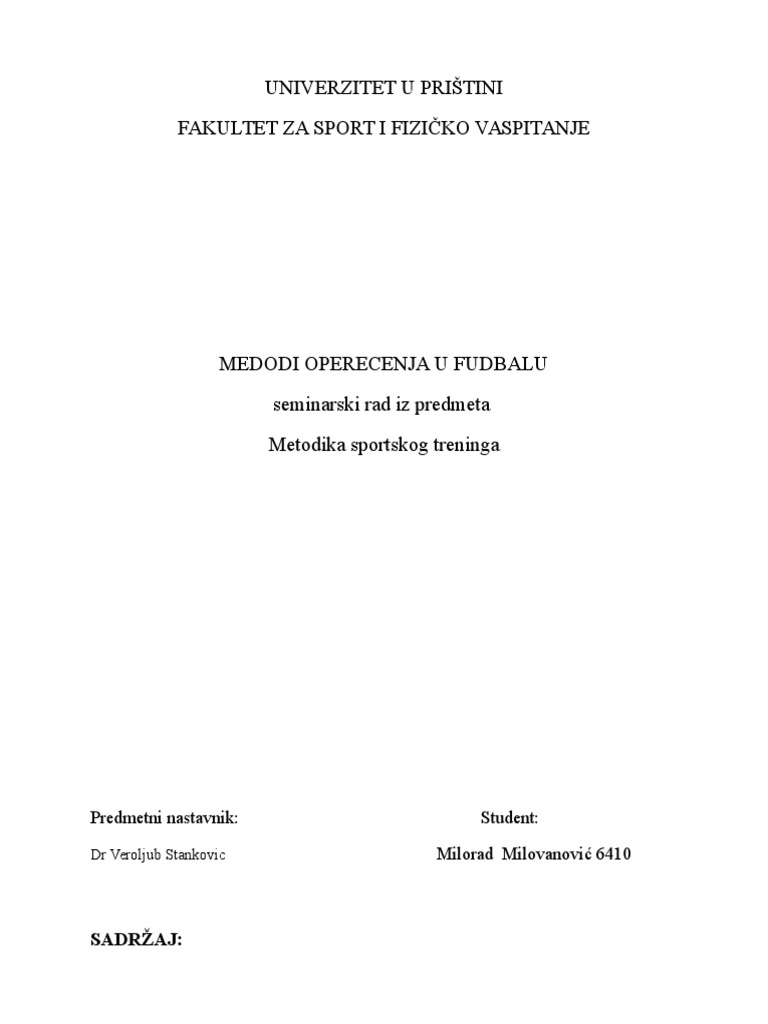 Metode Opterecenja U Fudbalu | PDF