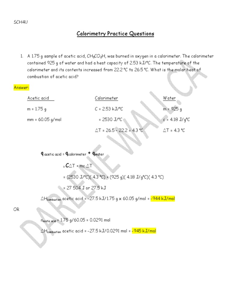 Calorimetry Practice Questions and Solutions | PDF | Applied And ...