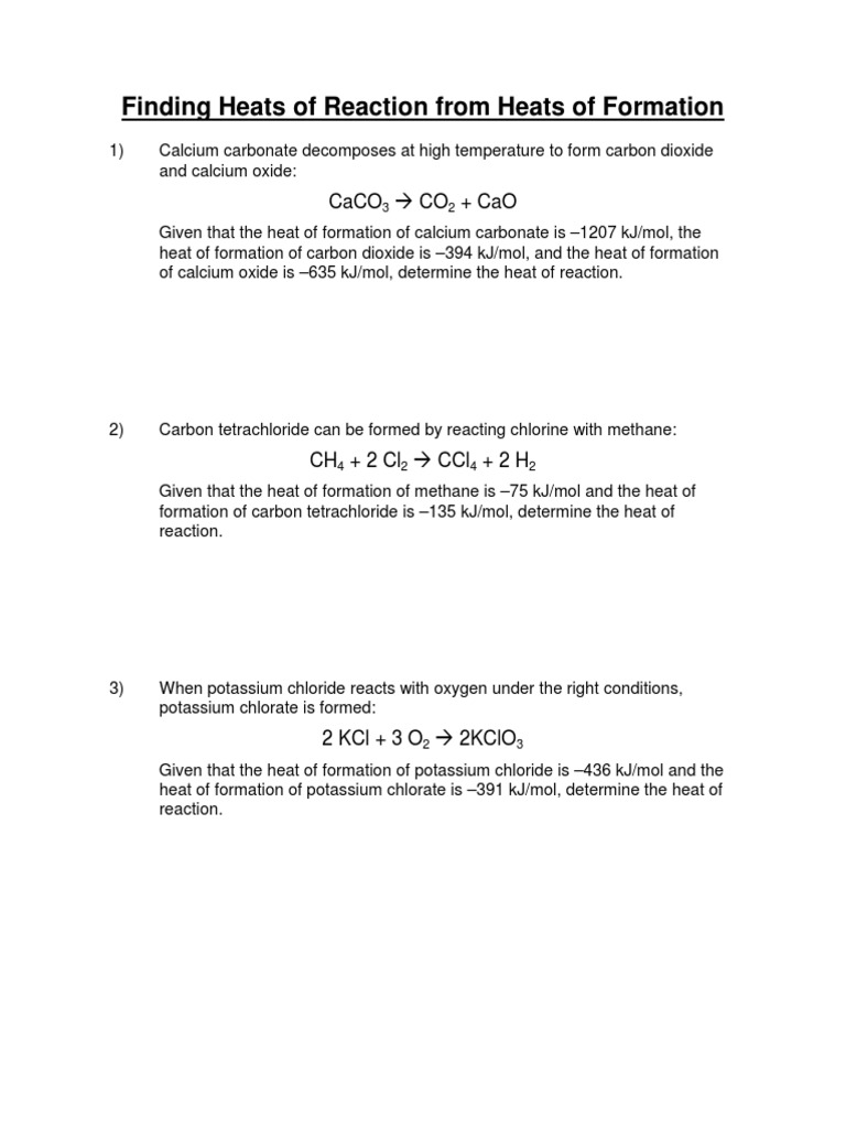 AP Heat of Reaction Worksheet | PDF