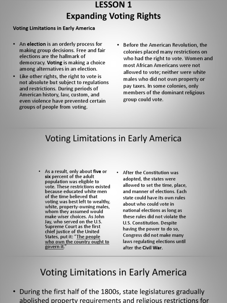Chapter 18 Lesson 1 | PDF | Voting Rights Act Of 1965 | Suffrage