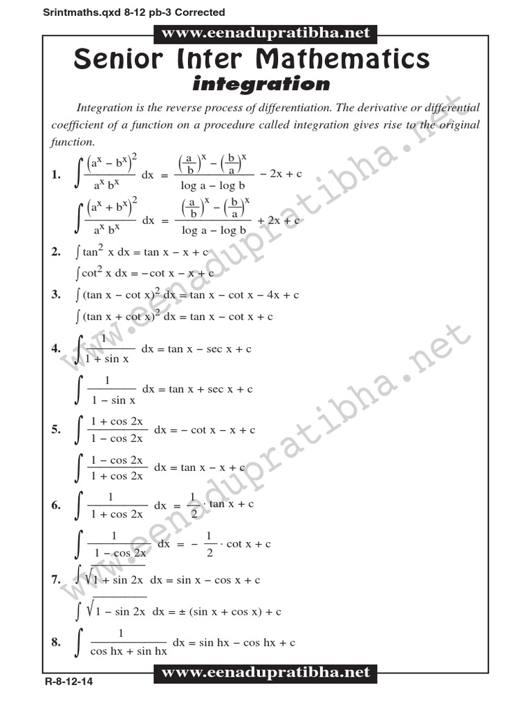Senior Inter Mathematics: Integration | PDF