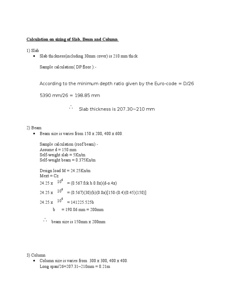 Calculation On Sizing of Slab | PDF | Architectural Elements | Structural Engineering