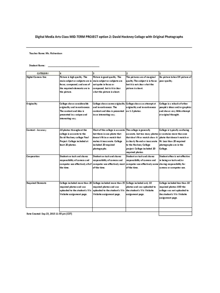 Mid-Term Hockney Collage Project Rubric 2 | PDF | Collage | Photograph