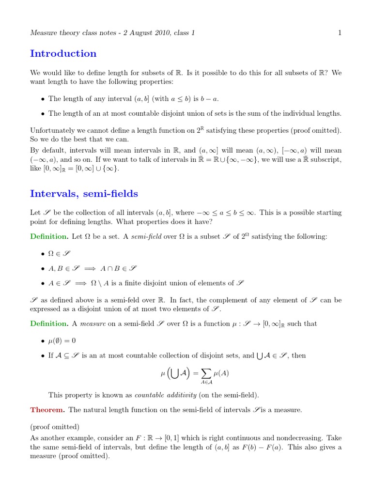 Measure theory class notes - key concepts | PDF | Measure (Mathematics ...