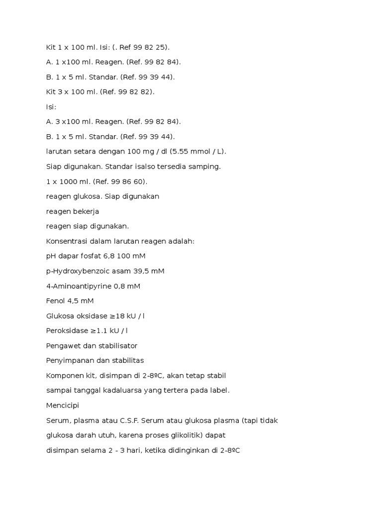Kit Insert Reagen Glukosa 100 ml | PDF | Sains & Matematika