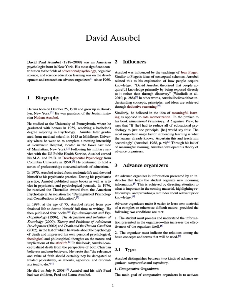 David Ausubel's Advance Organizers Theory | PDF | Truth | Cognition